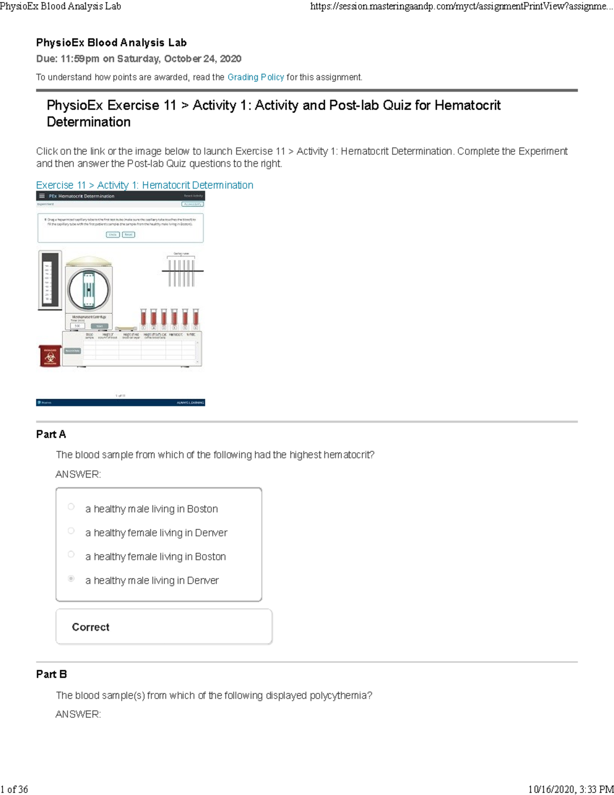 Physio Ex Blood Analysis Lab - PhysioEx Blood Analysis Lab Due: 11:59pm ...