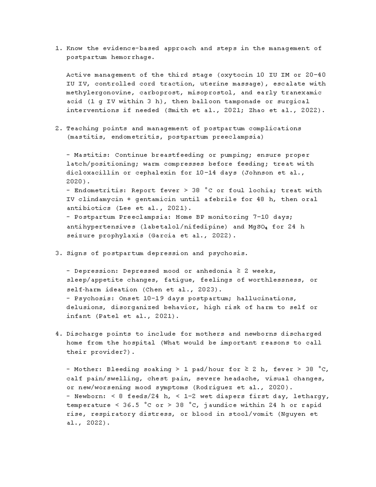 OB - Notes: Management of Postpartum Complications and Newborn Care ...