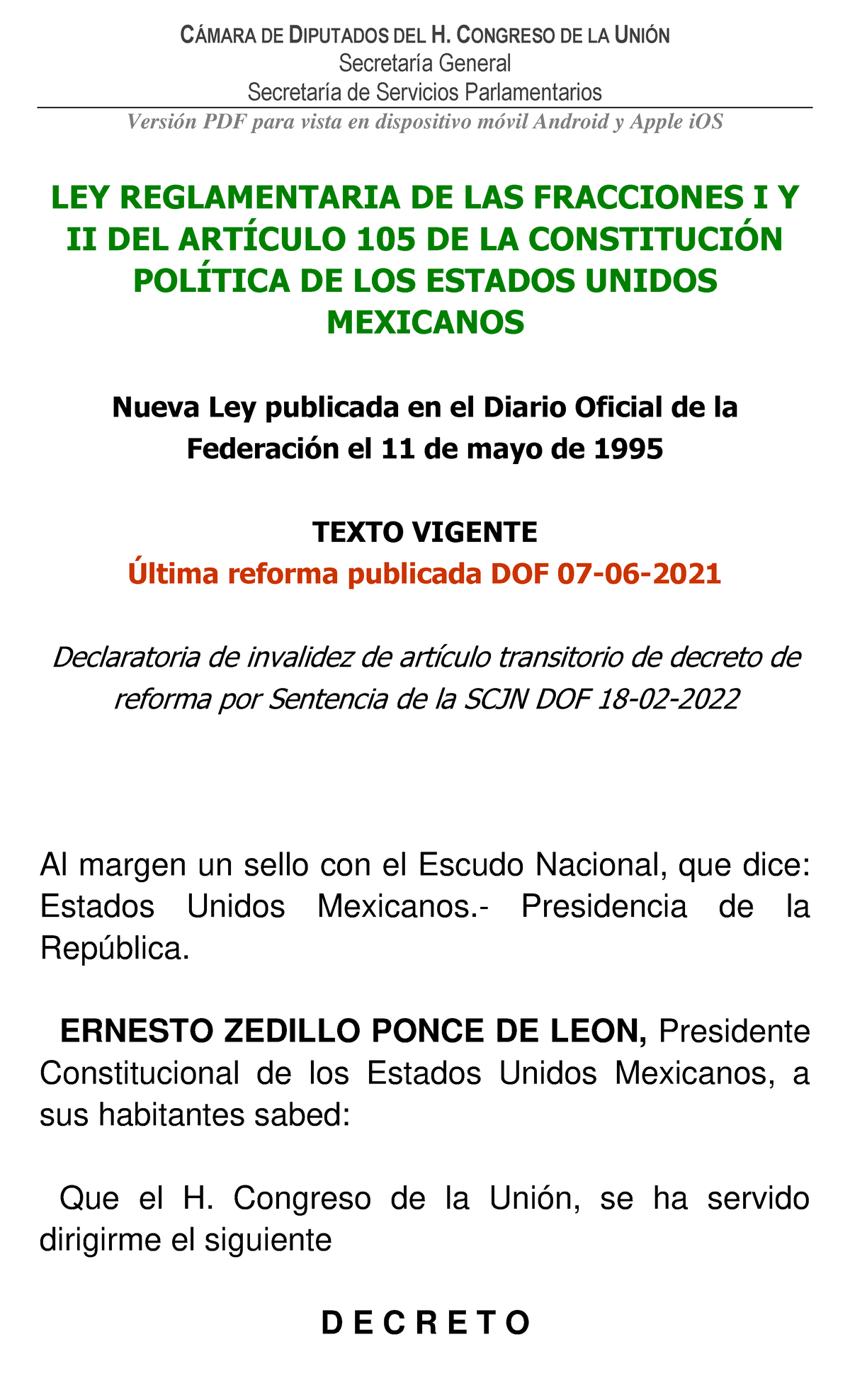 Ley Reglamentaria de las fracciones I y II del Articulo 105 - C¡MARA DE DIPUTADOS DEL H ...