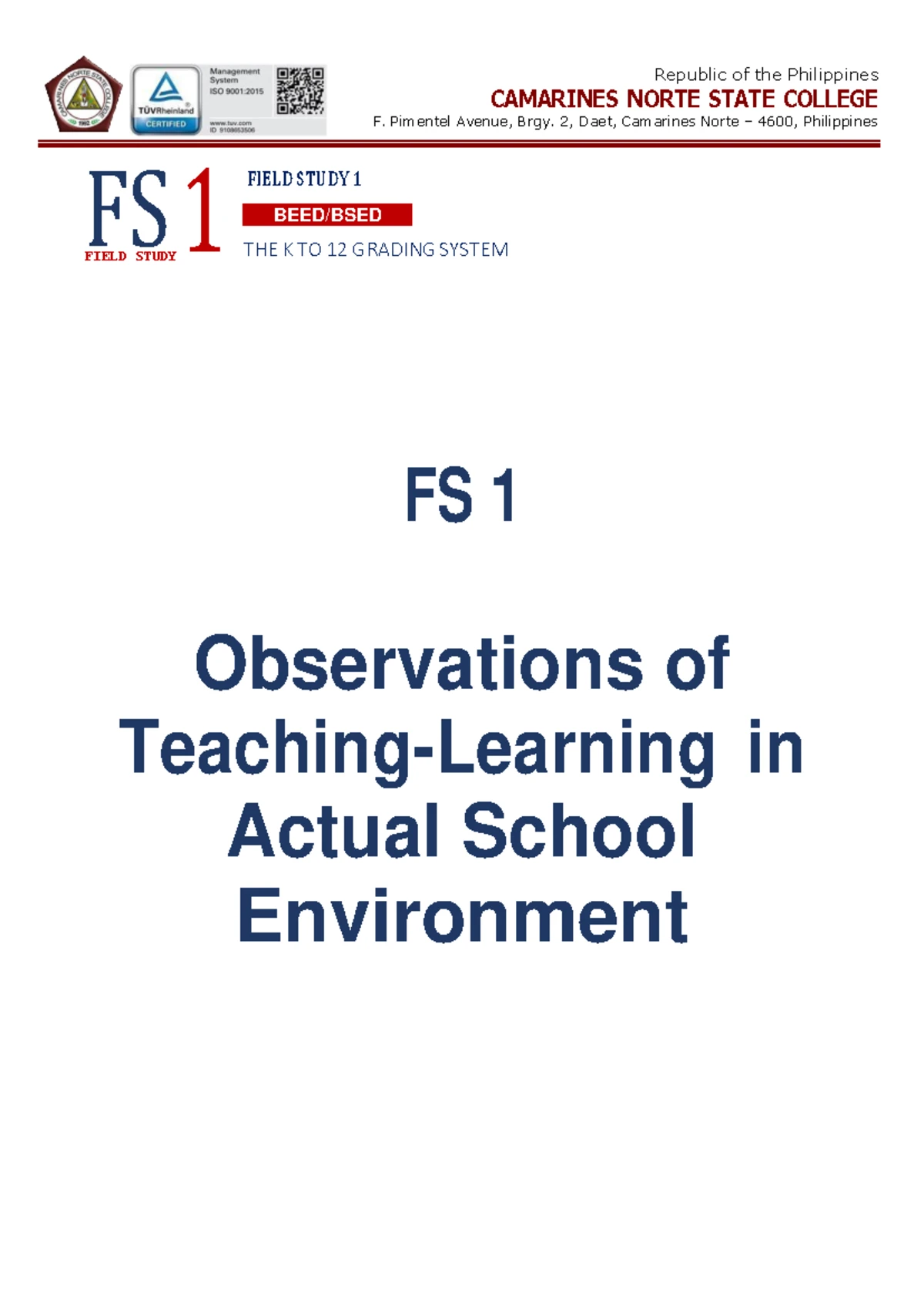 FS 2 Ep 9 - Field Study 2 - FS FIELD STUDY 2 Creating my Classroom ...