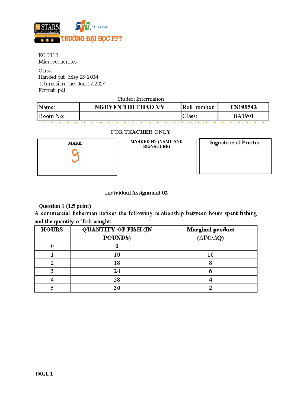 ECO111 Individual 2 - hihi - ECO Microeconomics Class: Handed out: May ...