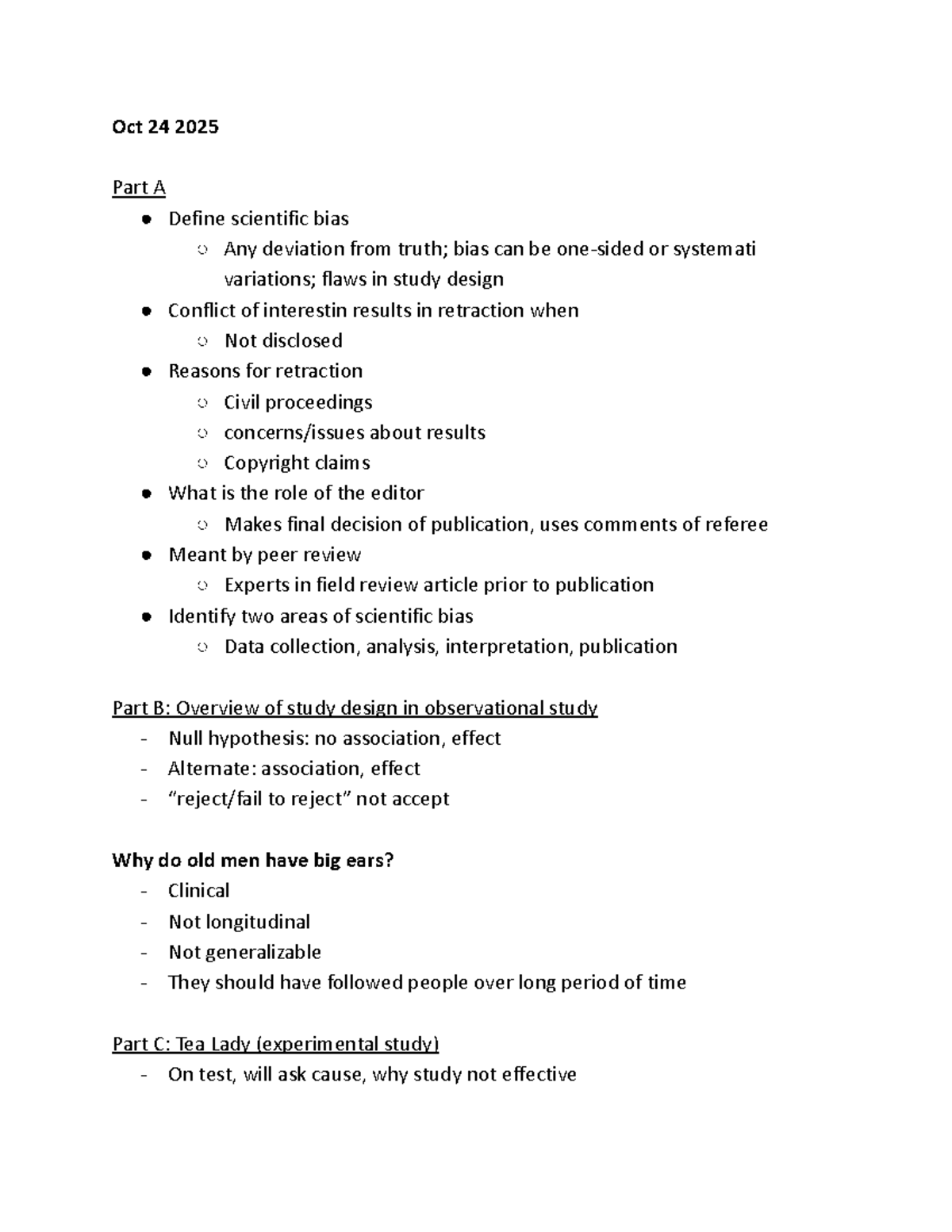 Lifesci 2A03 Tutorial 5: Scientific Bias & Study Design Overview - Studocu