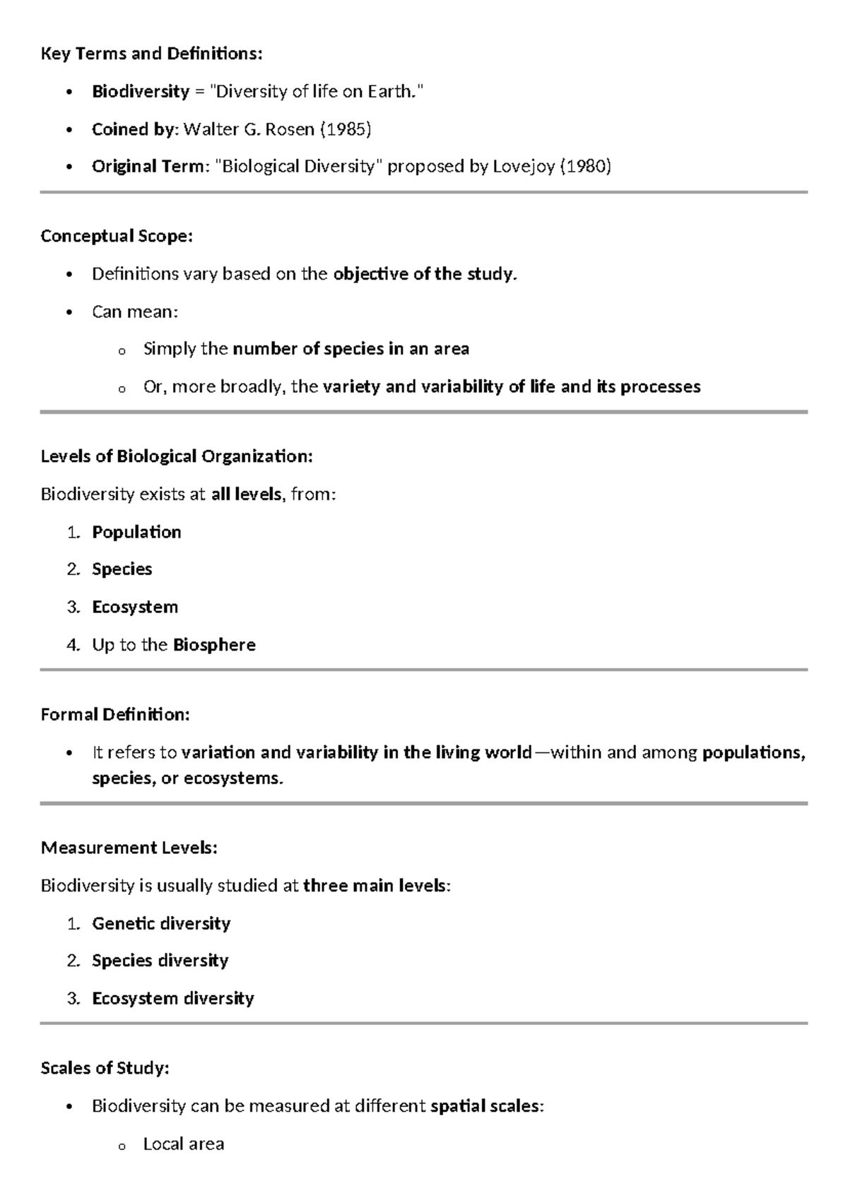 Key Terms and Definitions on Biodiversity (BIO 101) - Studocu