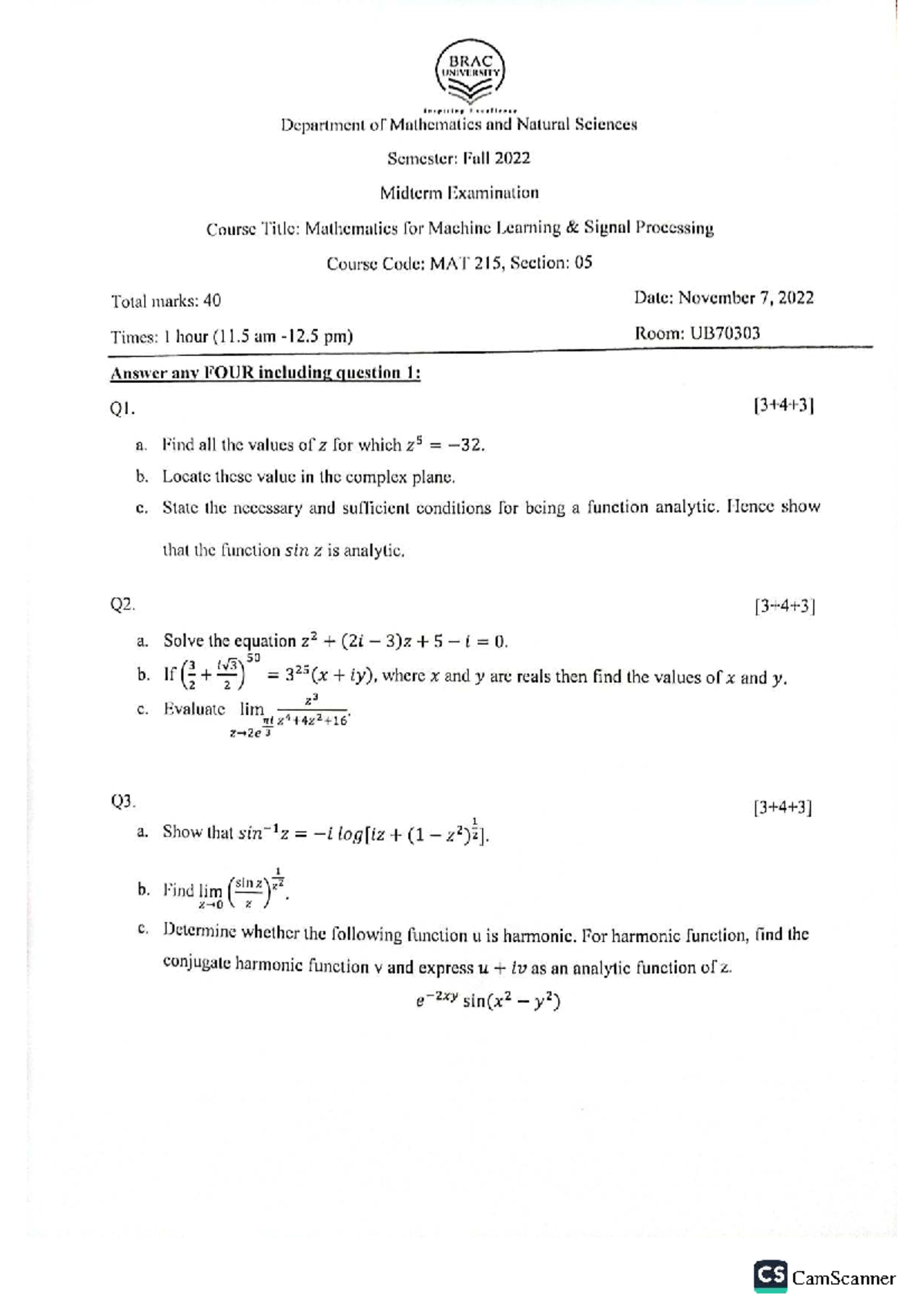 MAT 215 Fall 2022 Midterm Exam Notes: Mathematics for ML Signal ...