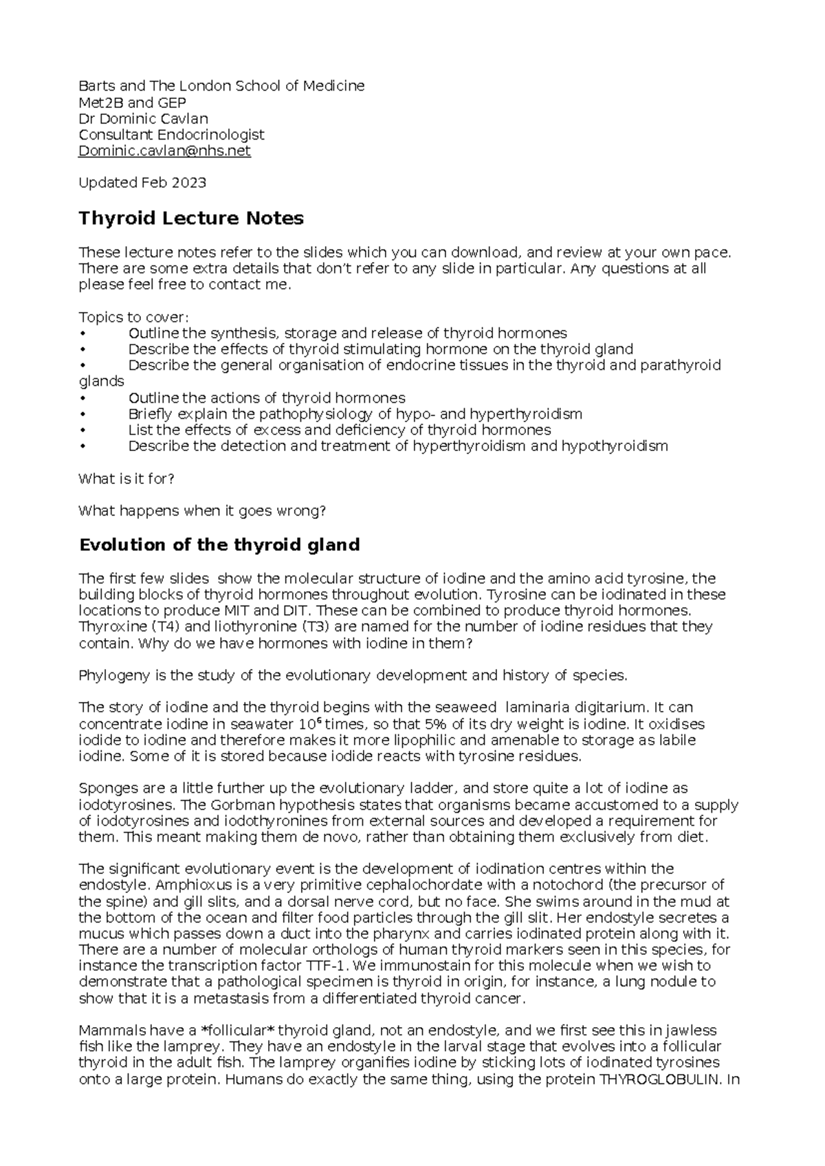 Thyroid Lecture Notes MET2B GEP 2024-25: Comprehensive Overview - Studocu