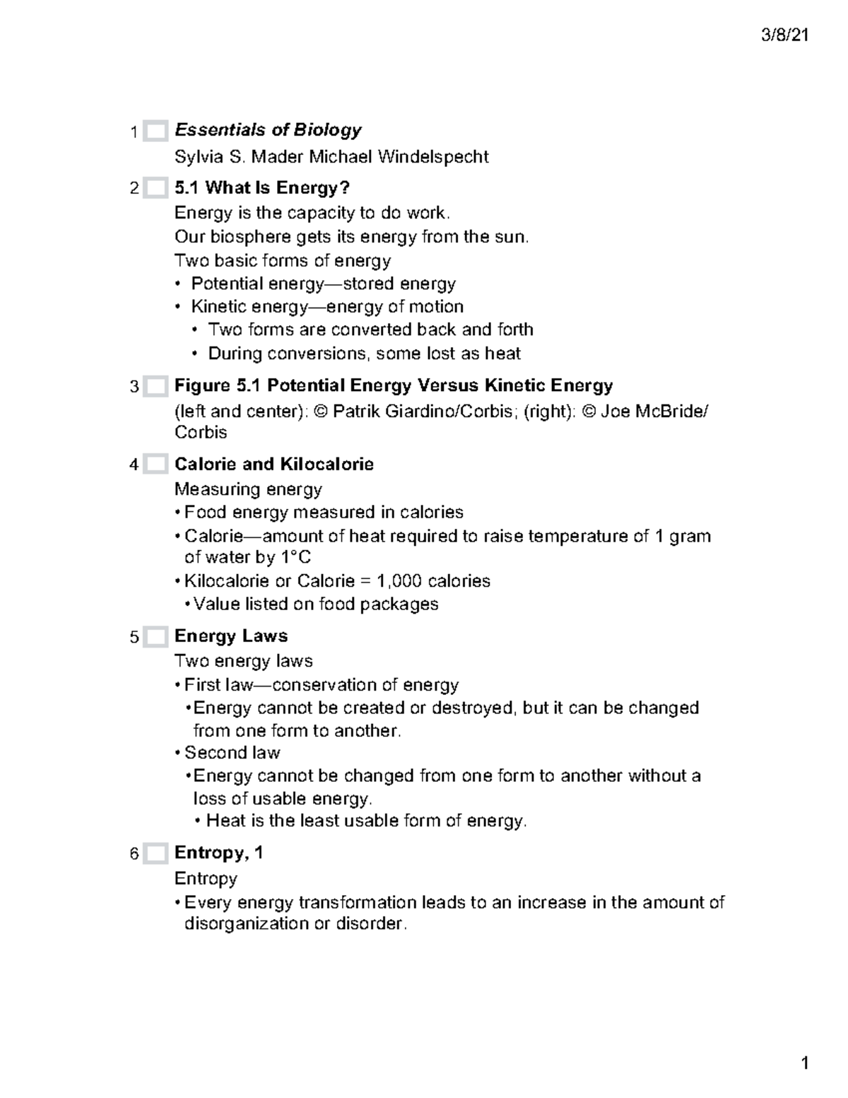 Chapt 05 Lecture Notes: Energy Principles in Biology (Essentials 5e ...