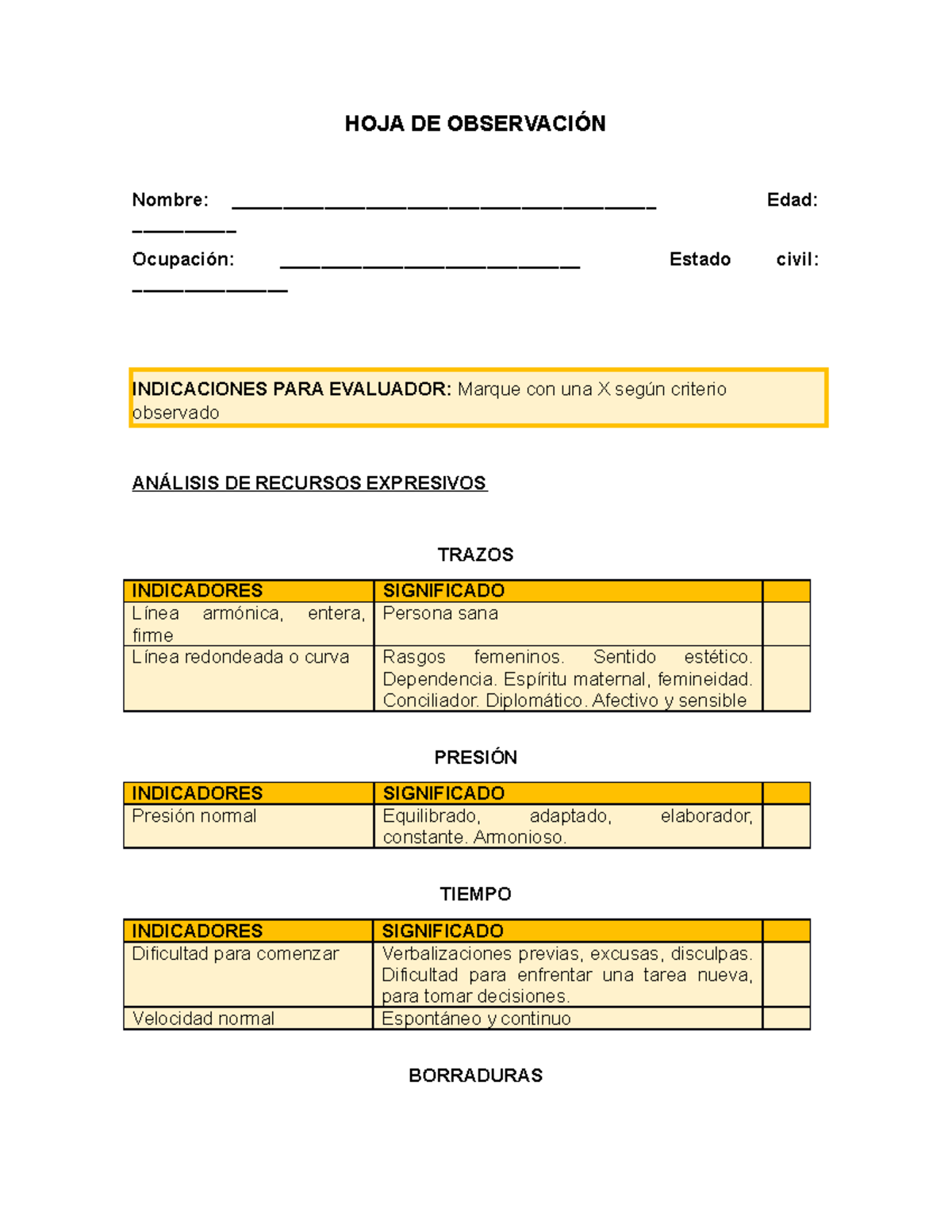 HOJA DE OBSERVACIÓN - Formato y Análisis de Indicadores Clínicos - Studocu