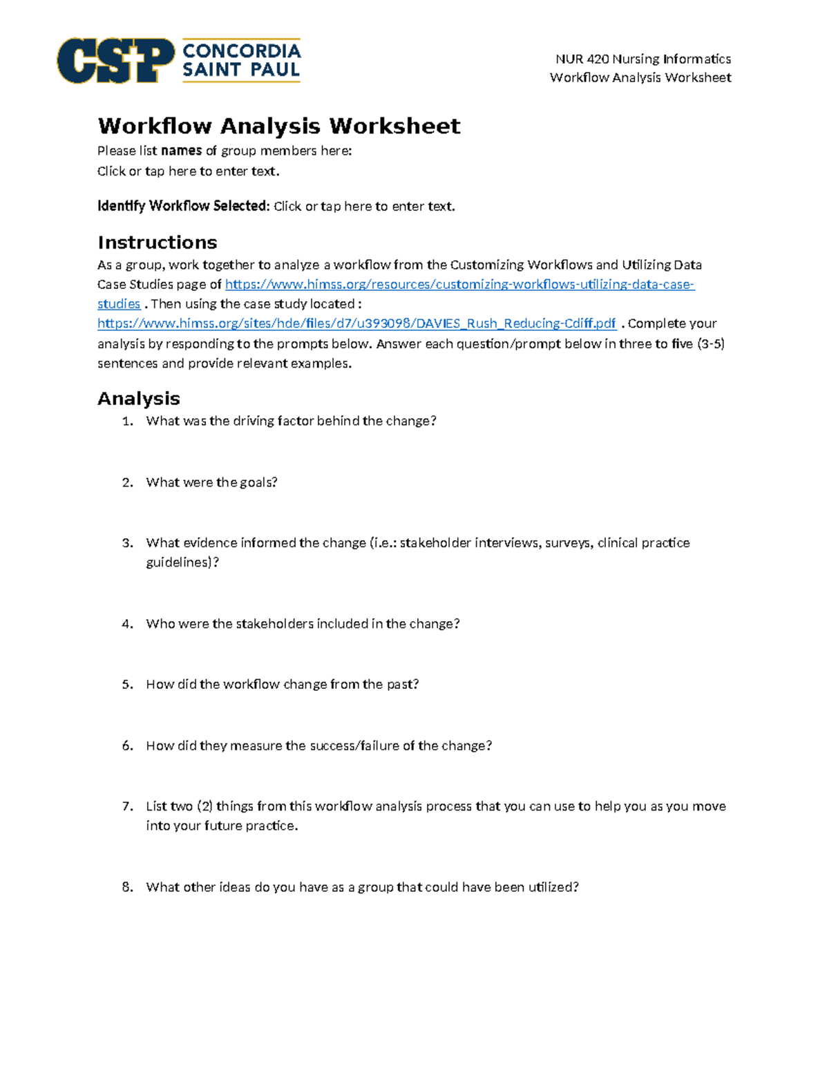 NUR420 Final Exam Workflow Analysis and Case Study Review Worksheet ...
