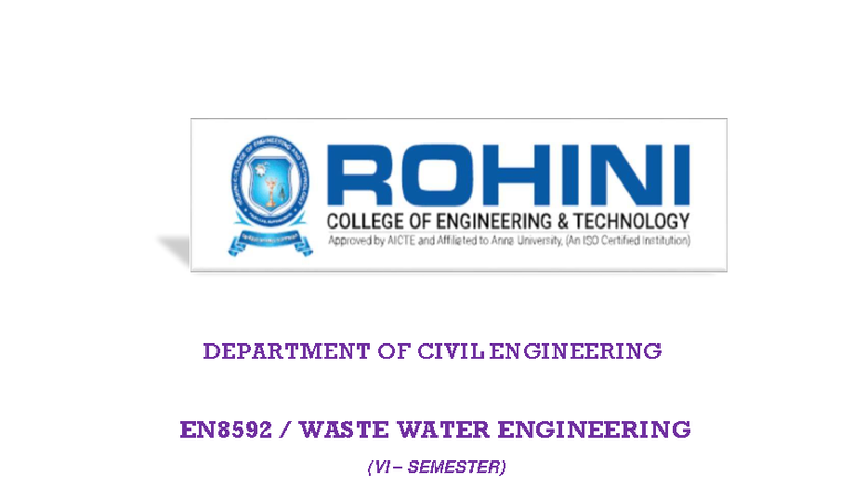 EN 8592 Waste Water Engineering Course Material - 3 Units - Studocu