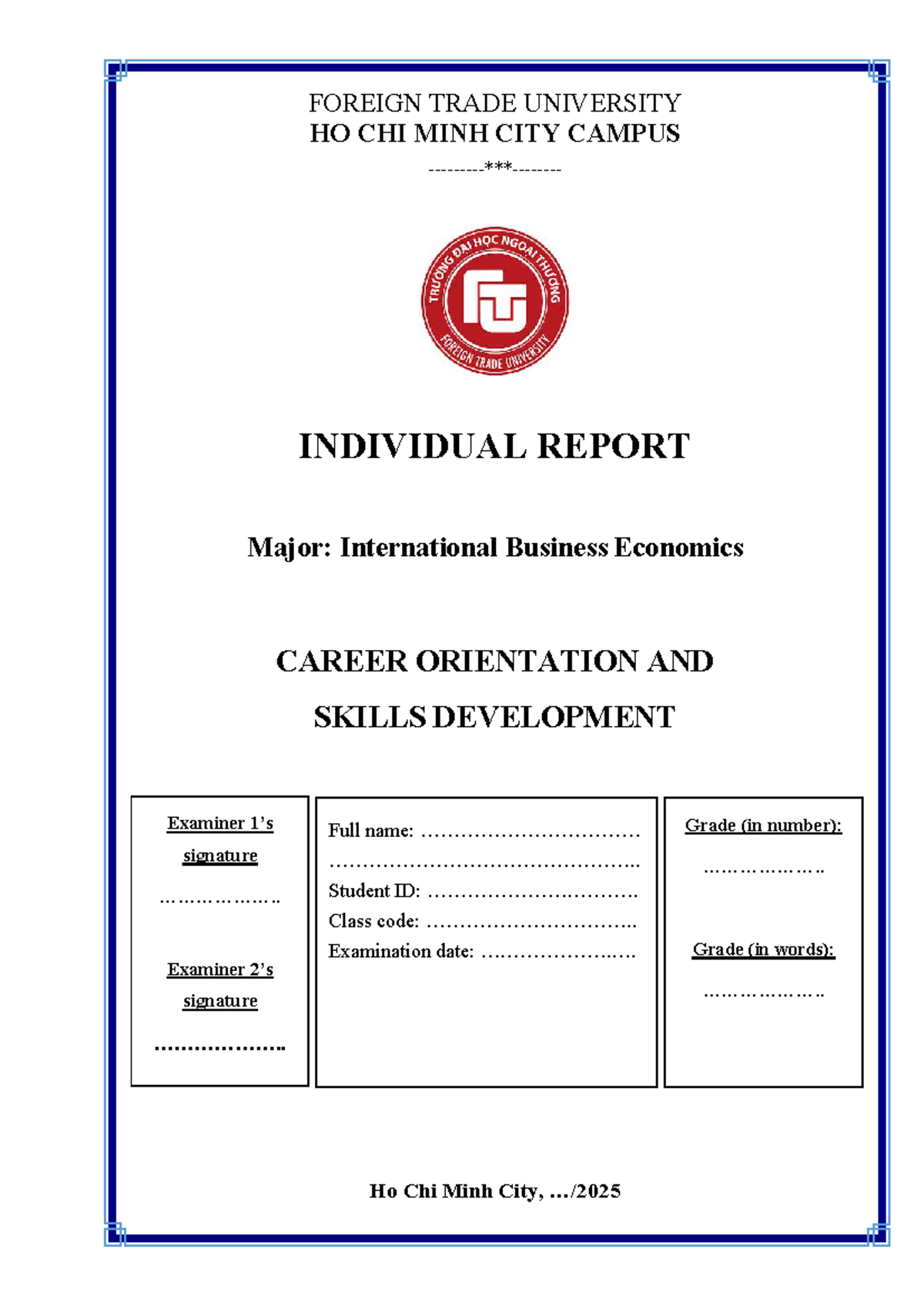 Individual report cover - FOREIGN TRADE UNIVERSITY HO CHI MINH CITY CAMPUS -***- INDIVIDUAL ...