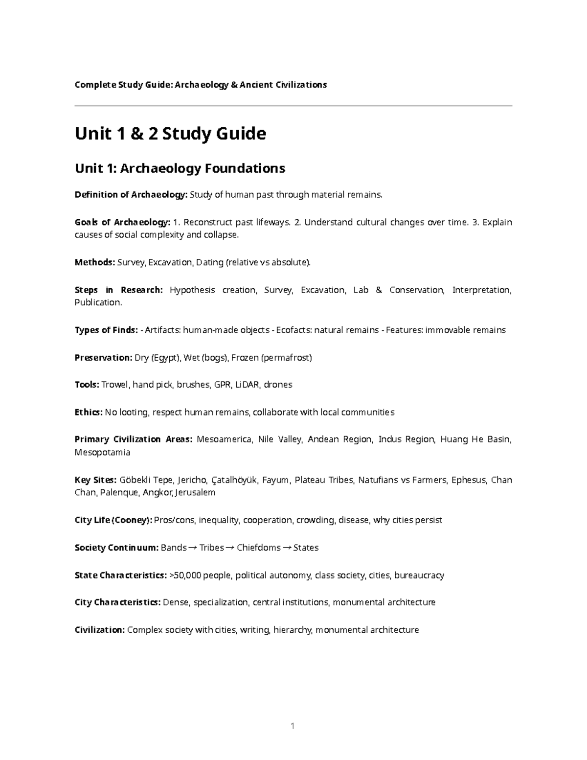 Archaeology Study Guide: Units 1 & 2 Overview and Case Studies - Studocu