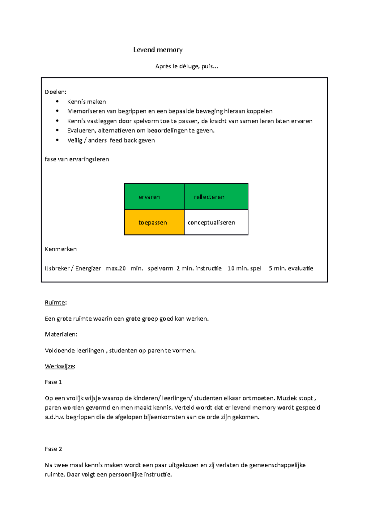 Levend Memory Activiteit: Onderwijs Doelen & Werkwijze - Studeersnel