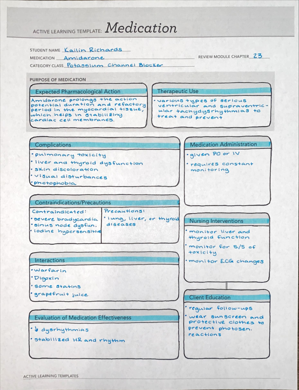 ATI Medication Active Learning Template - Amidarone - NUR 425 - Studocu