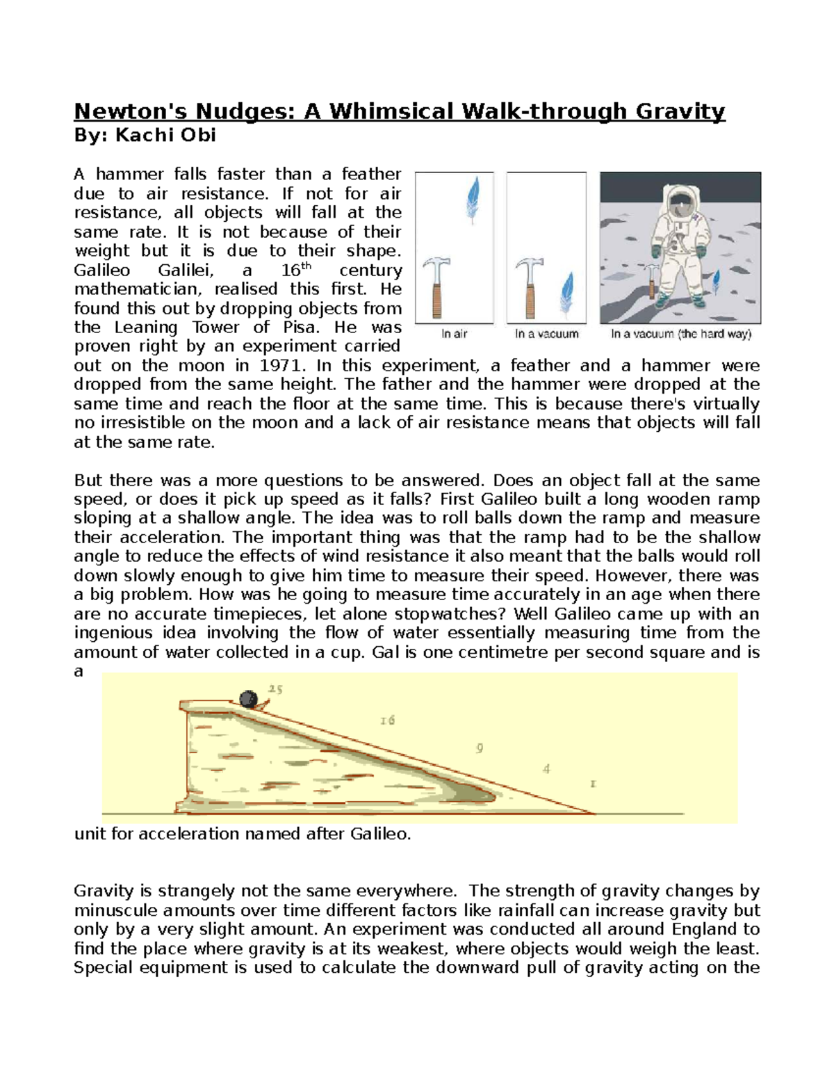 Gravity Essay: Understanding Galileo's Discoveries on Acceleration ...