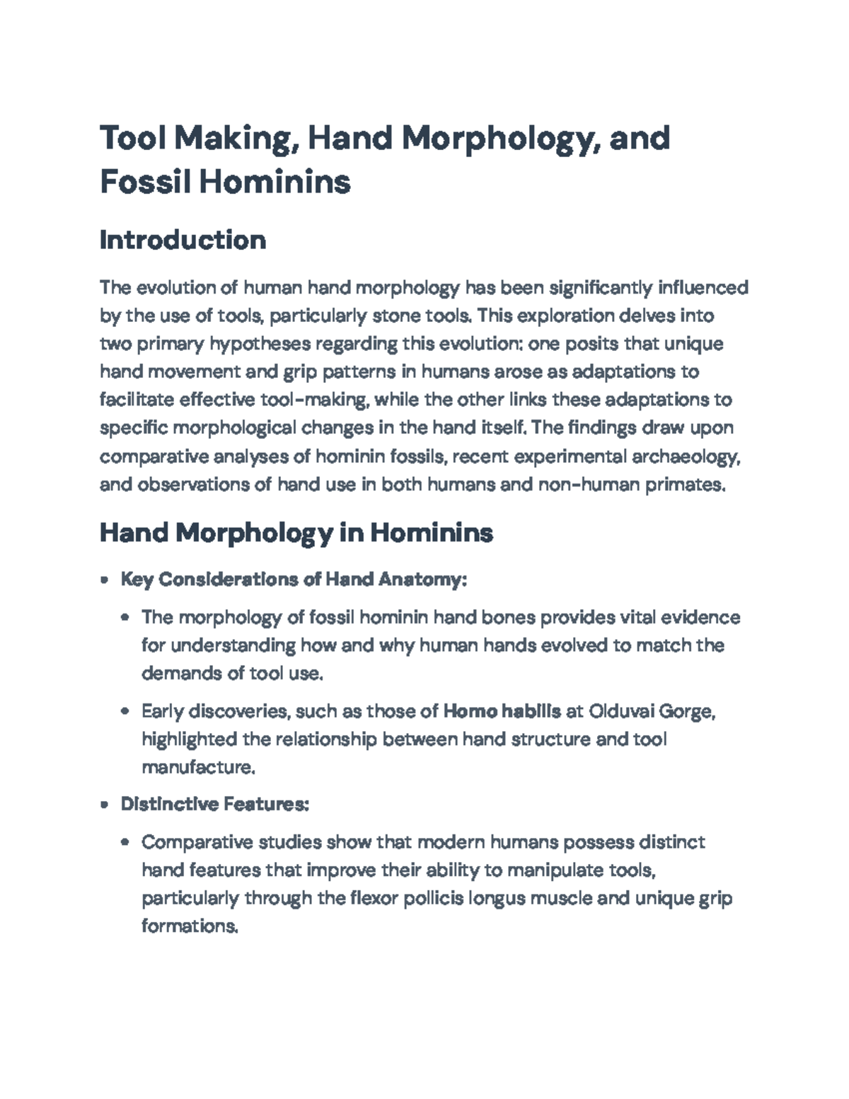 Tool Making and Hand Morphology in Fossil Hominins: Insights on ...