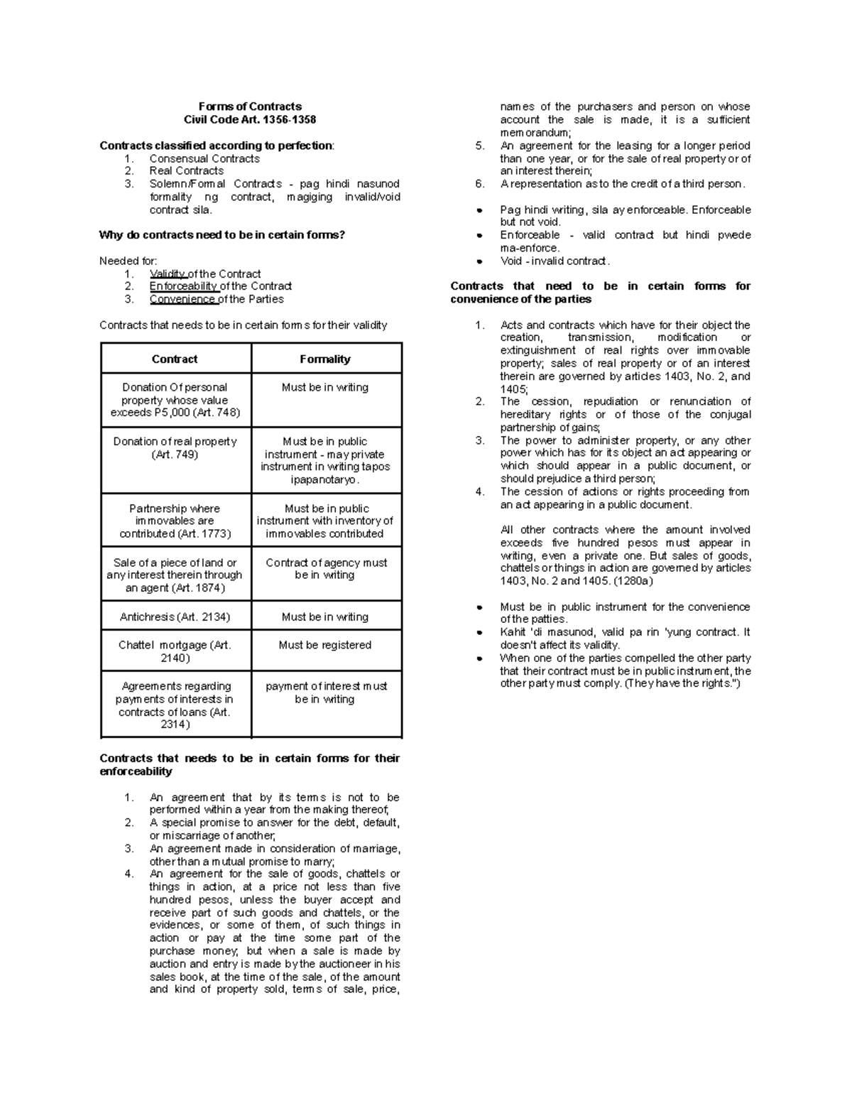 Forms and Reformation of Contracts: Key Provisions and Rules - Studocu