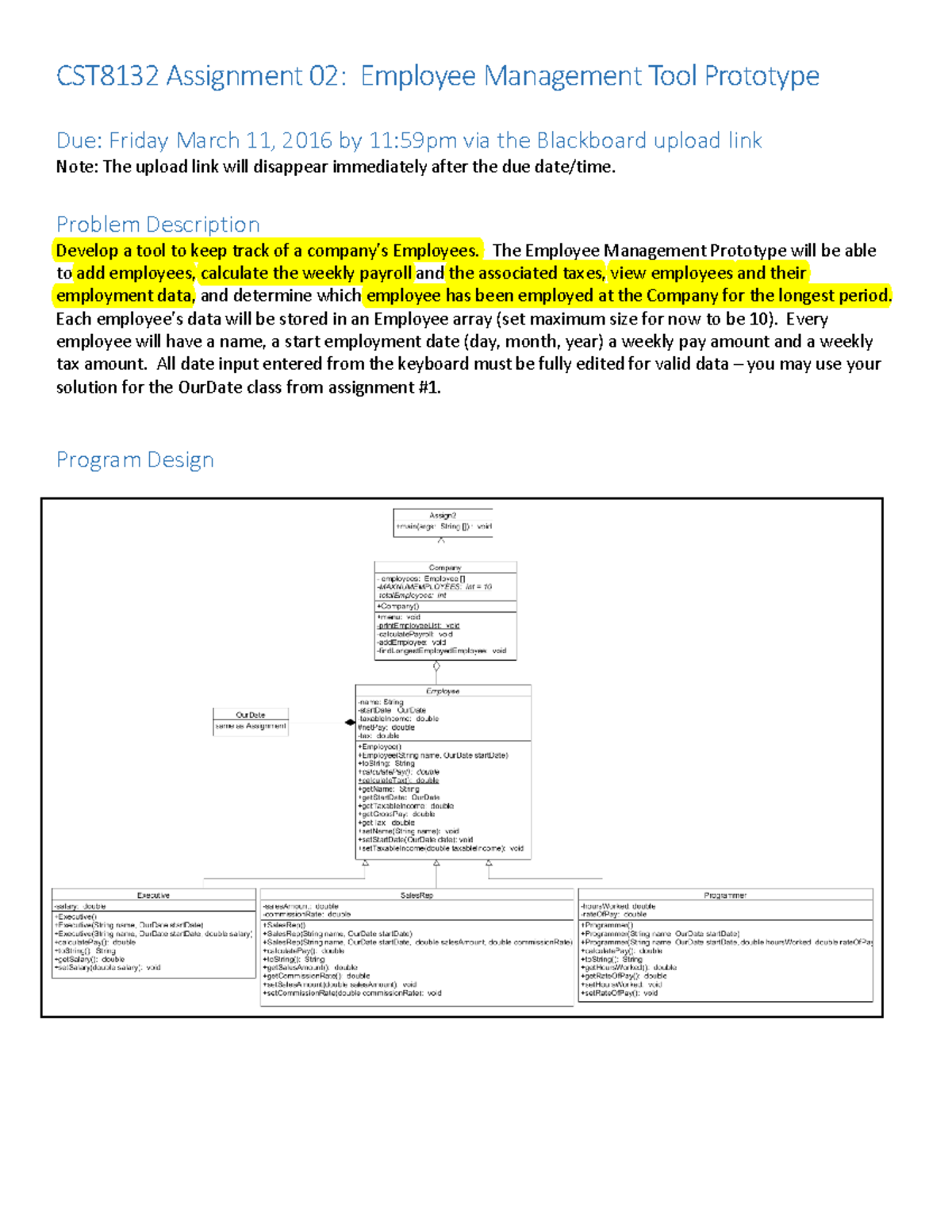 CST8132 W16 Assignment 02: Employee Management Tool Prototype Overview ...