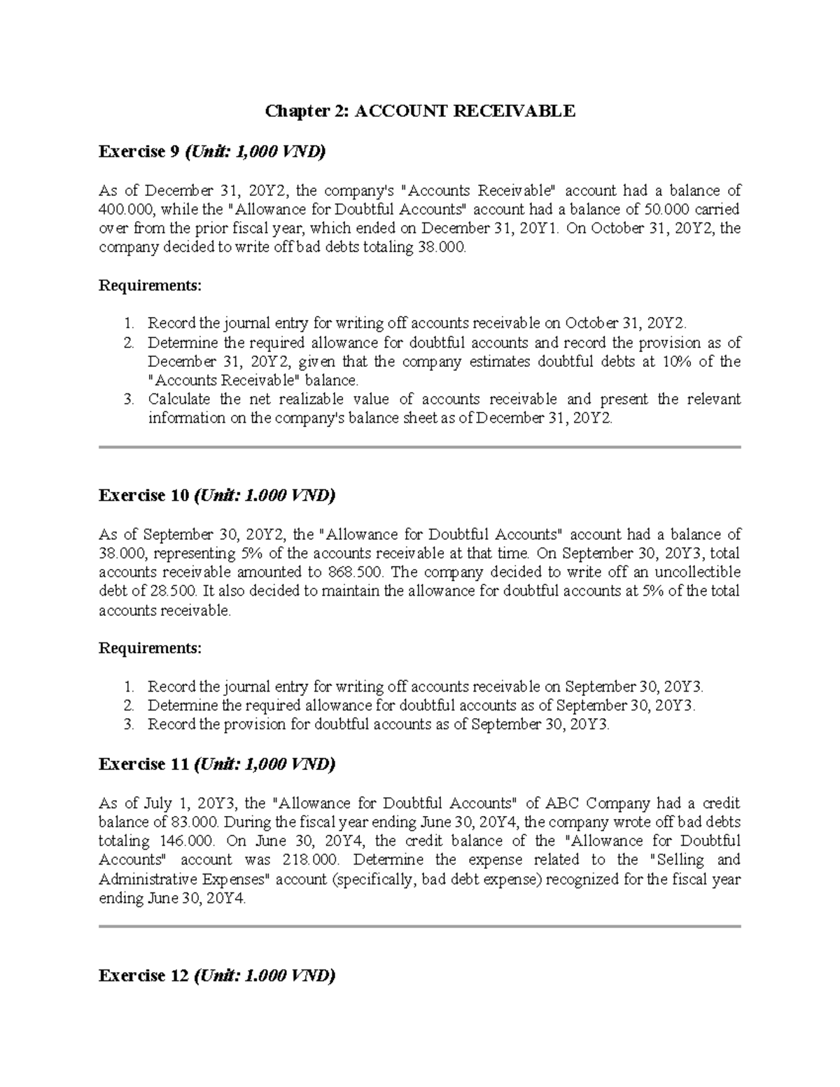 Chapter 2: Exercises for Accounts Receivable (Unit: VND) - Studocu
