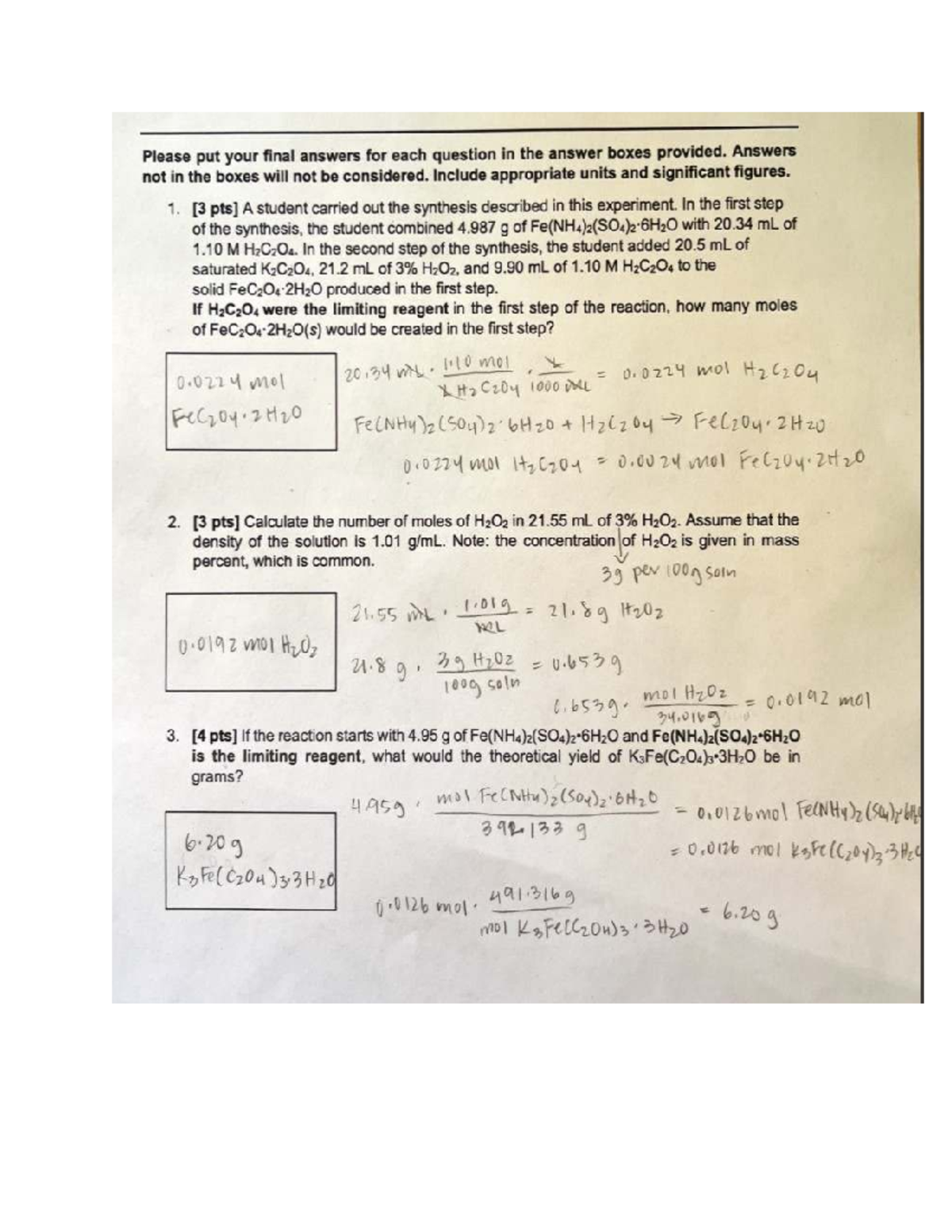 Final Exam Answers for Chemistry 101: Synthesis Calculations - Studocu