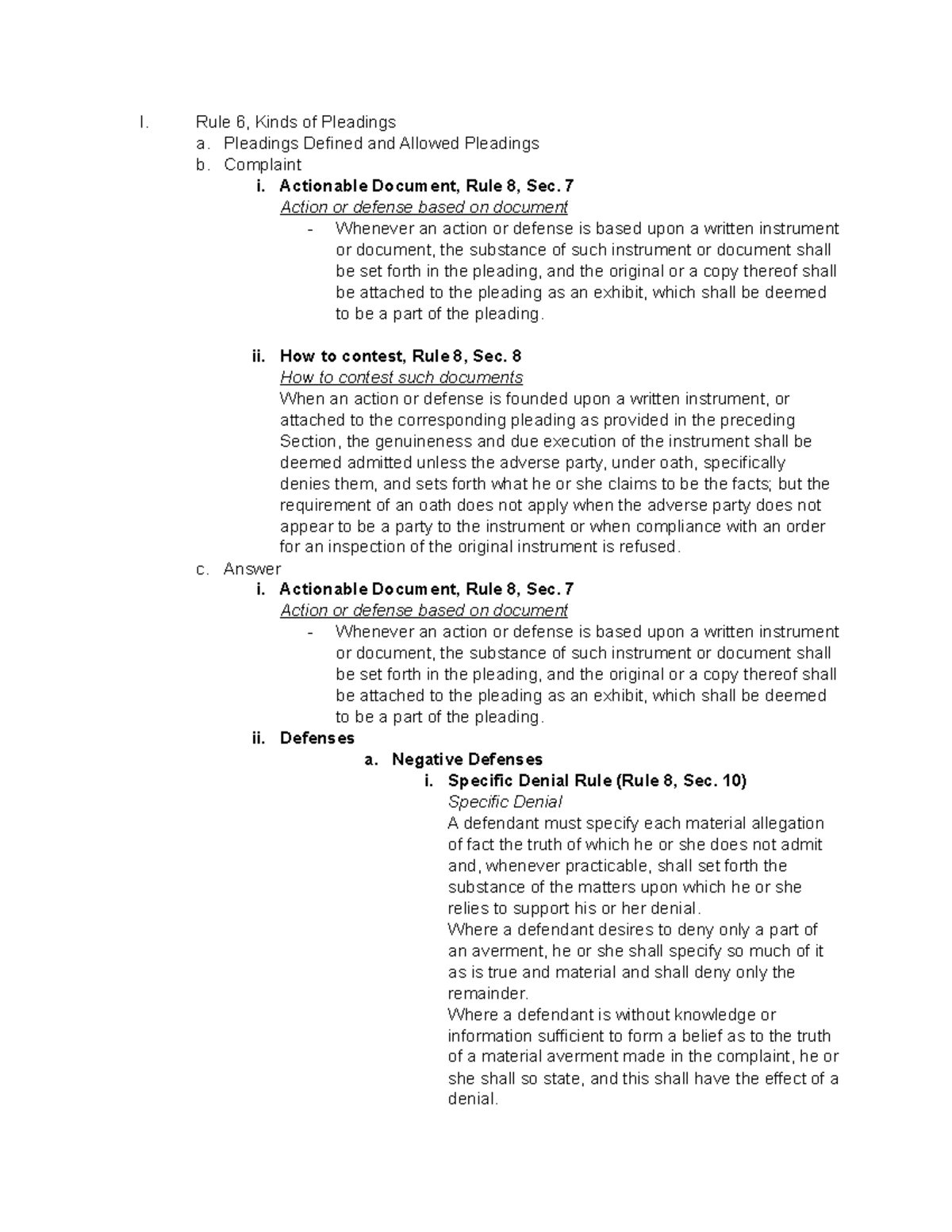 Rule 6 - Kinds of Pleadings Lecture Notes - Studocu