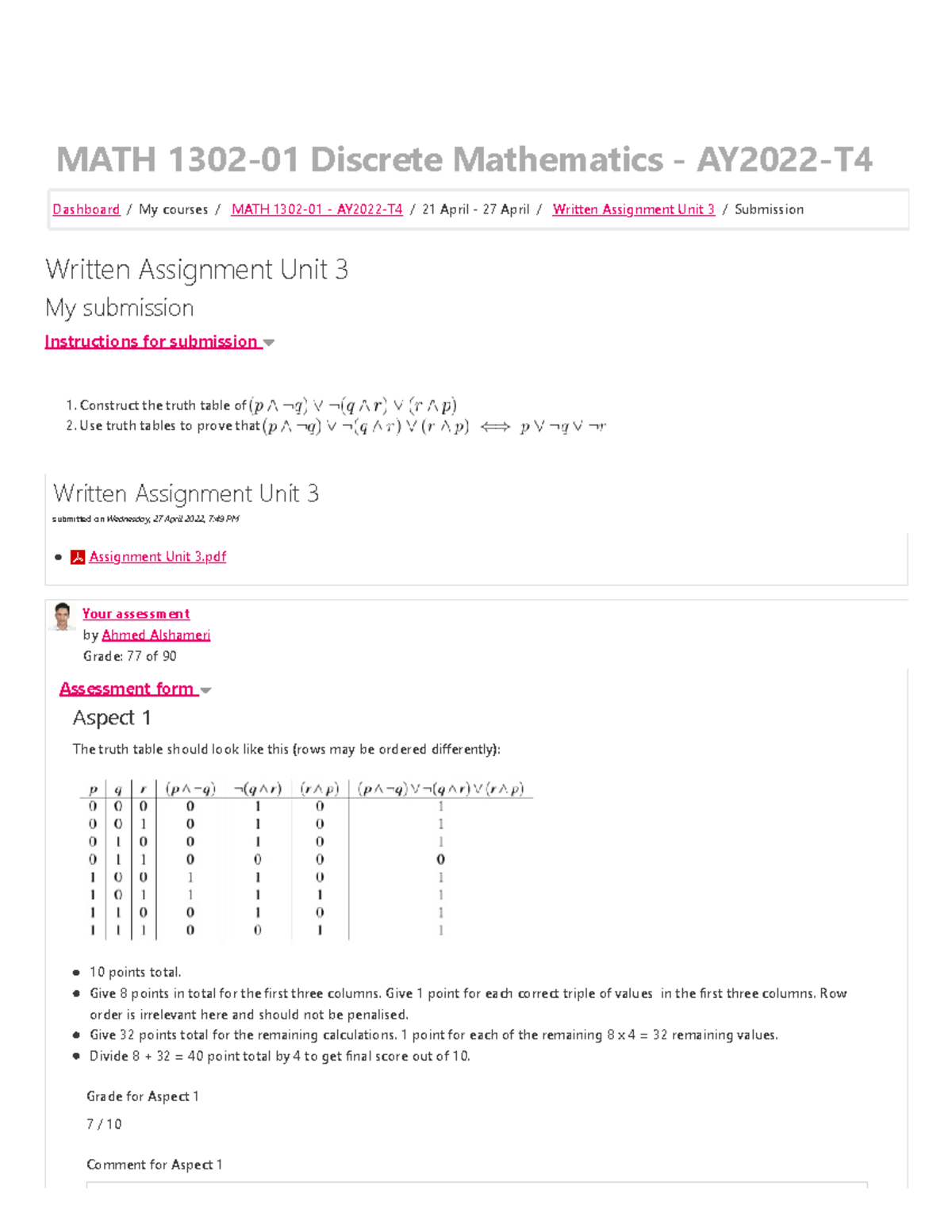 Written Assignment Unit 3 - MATH 1302-01 Discrete Mathematics - AY2022-T Written Assignment Unit ...