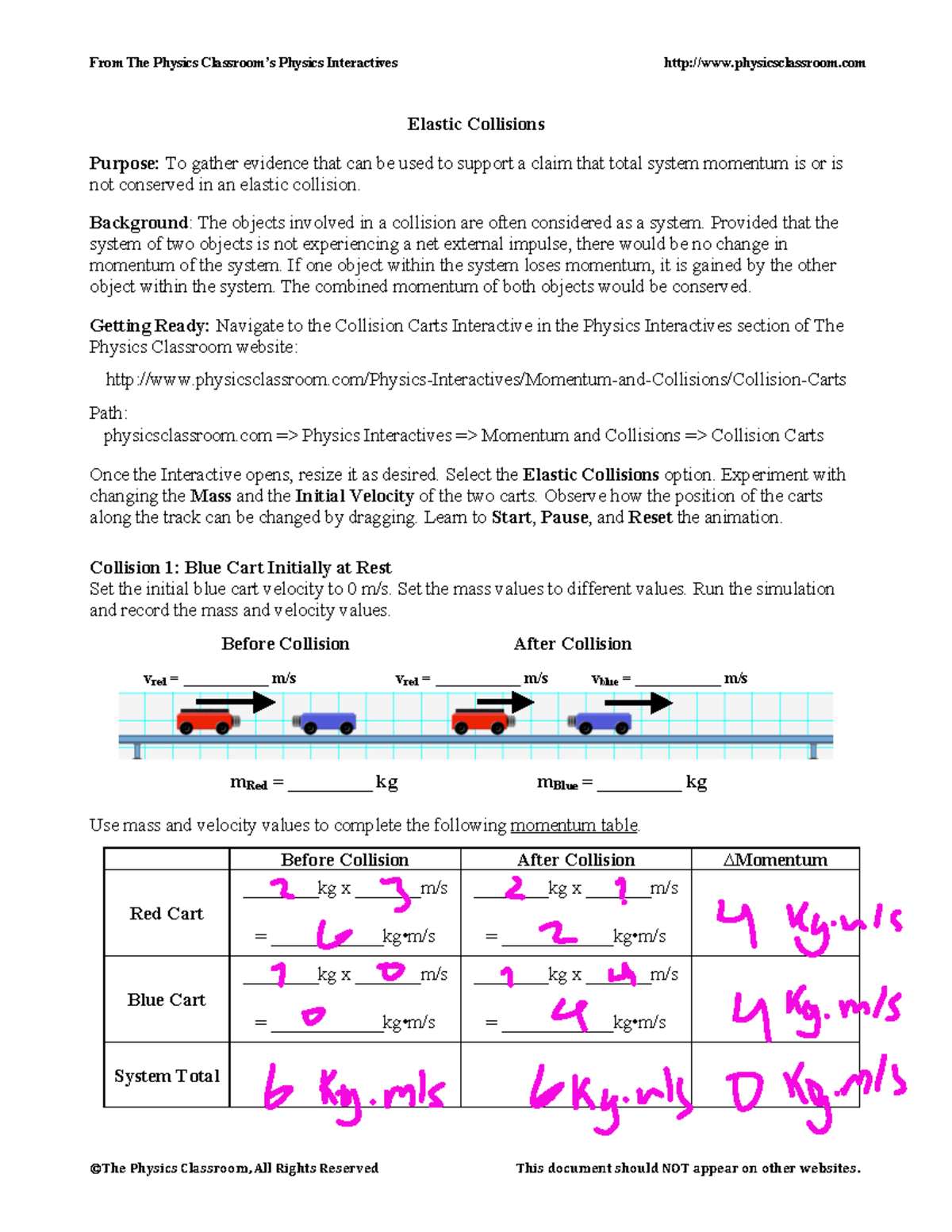 Elastic Collisions Lab - PHYS 101: Evidence for Momentum Conservation ...