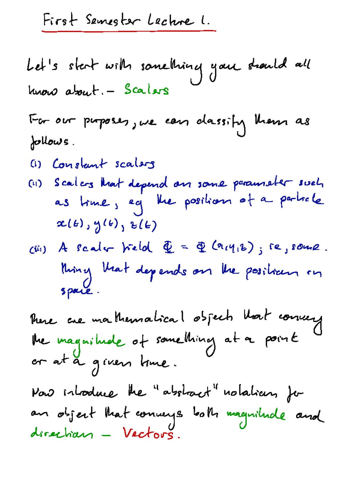 First Semester Lecture 1: Scalars and Vectors - Studocu