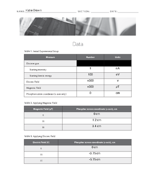 Experiment #3 - Experiment 3: Chemical Kinetics Report Sheet/Post Lab ...