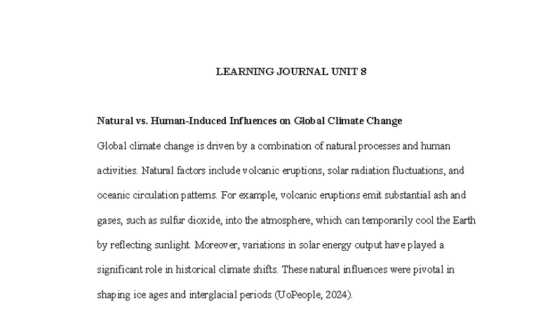 Learning Journal UNIT 8: Natural & Human Influences on Climate Change ...
