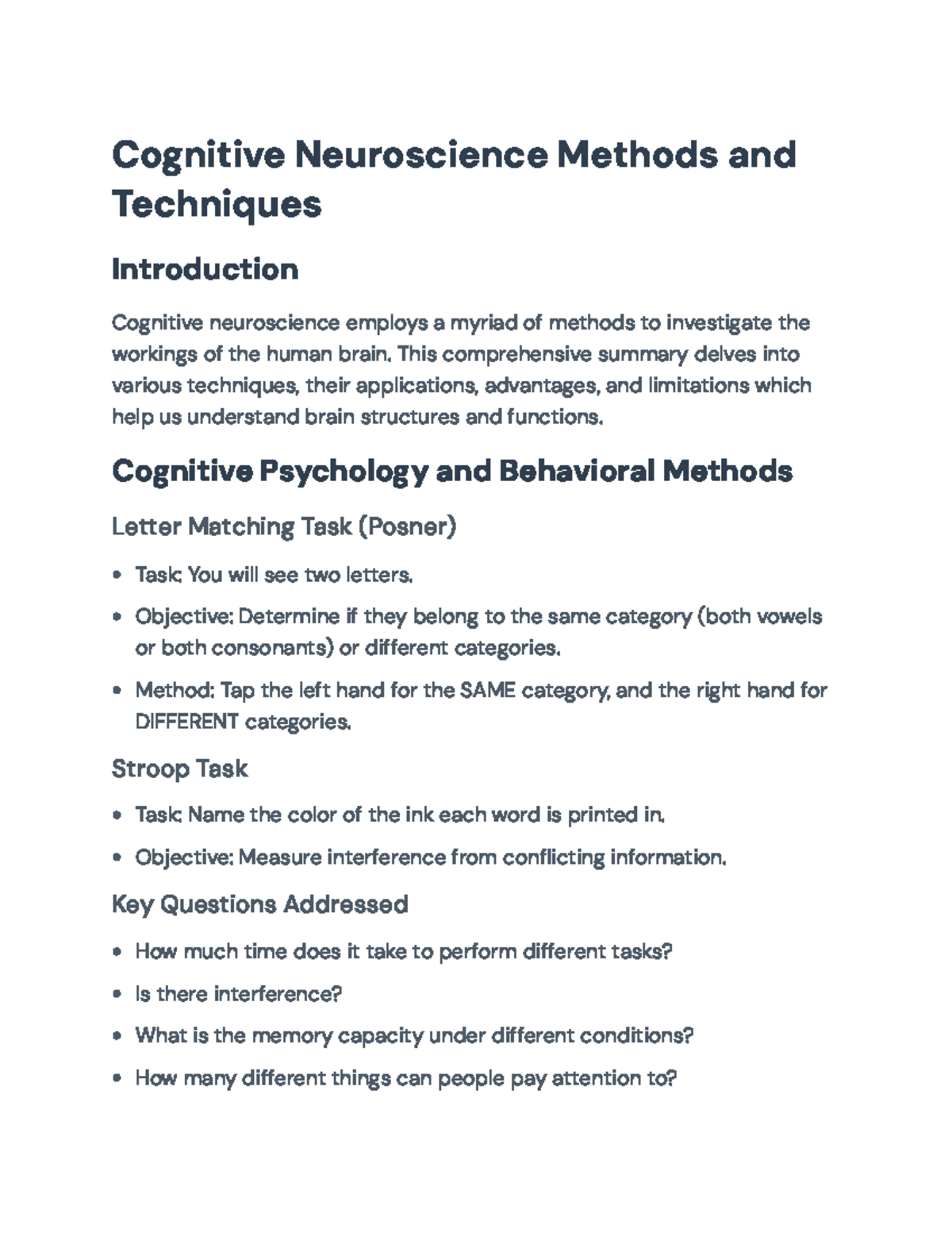 Cognitive Neuroscience: Methods & Techniques Overview (Course Code ...