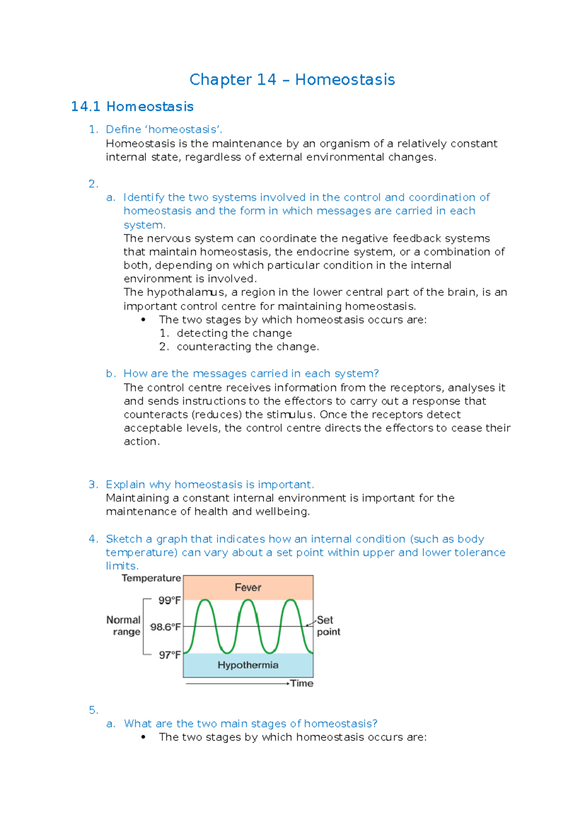 Chapter 14 - Homeostasis: Regulation of Internal Environment - Studocu