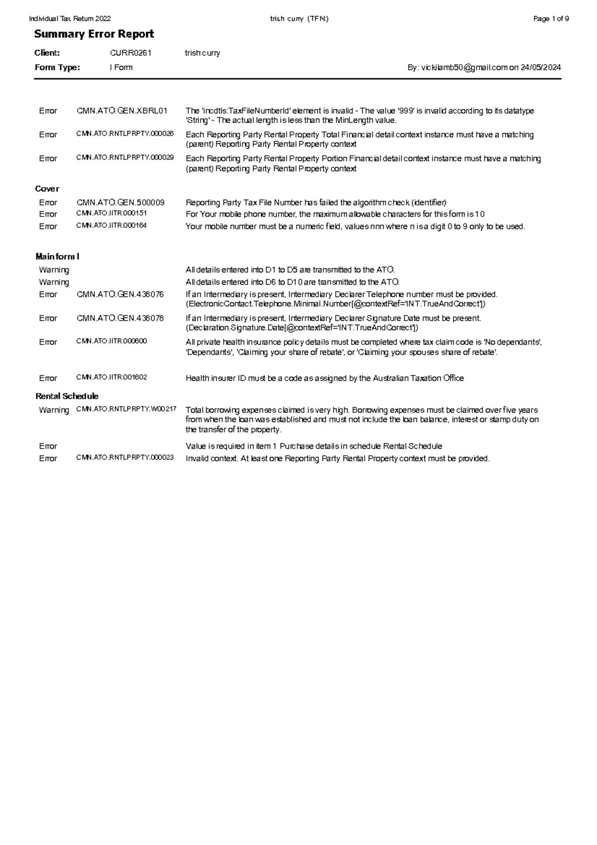CURR0261 - 2022 I Form Error Summary and Tax Return Details - Studocu