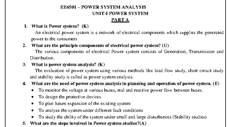 EE3501 Power System Analysis Reg 2021 Important Questions Part A & B ...