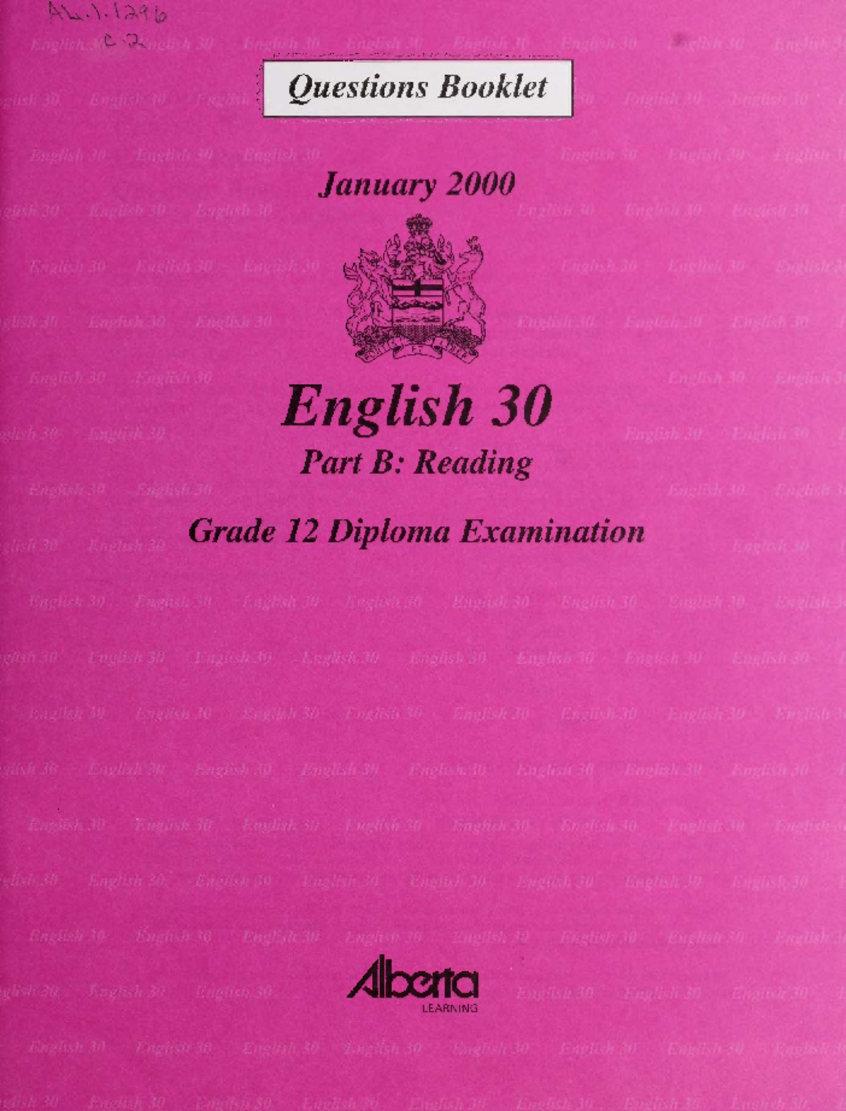 English 30 Diploma Exam Questions Booklet - January 2000 - Studocu