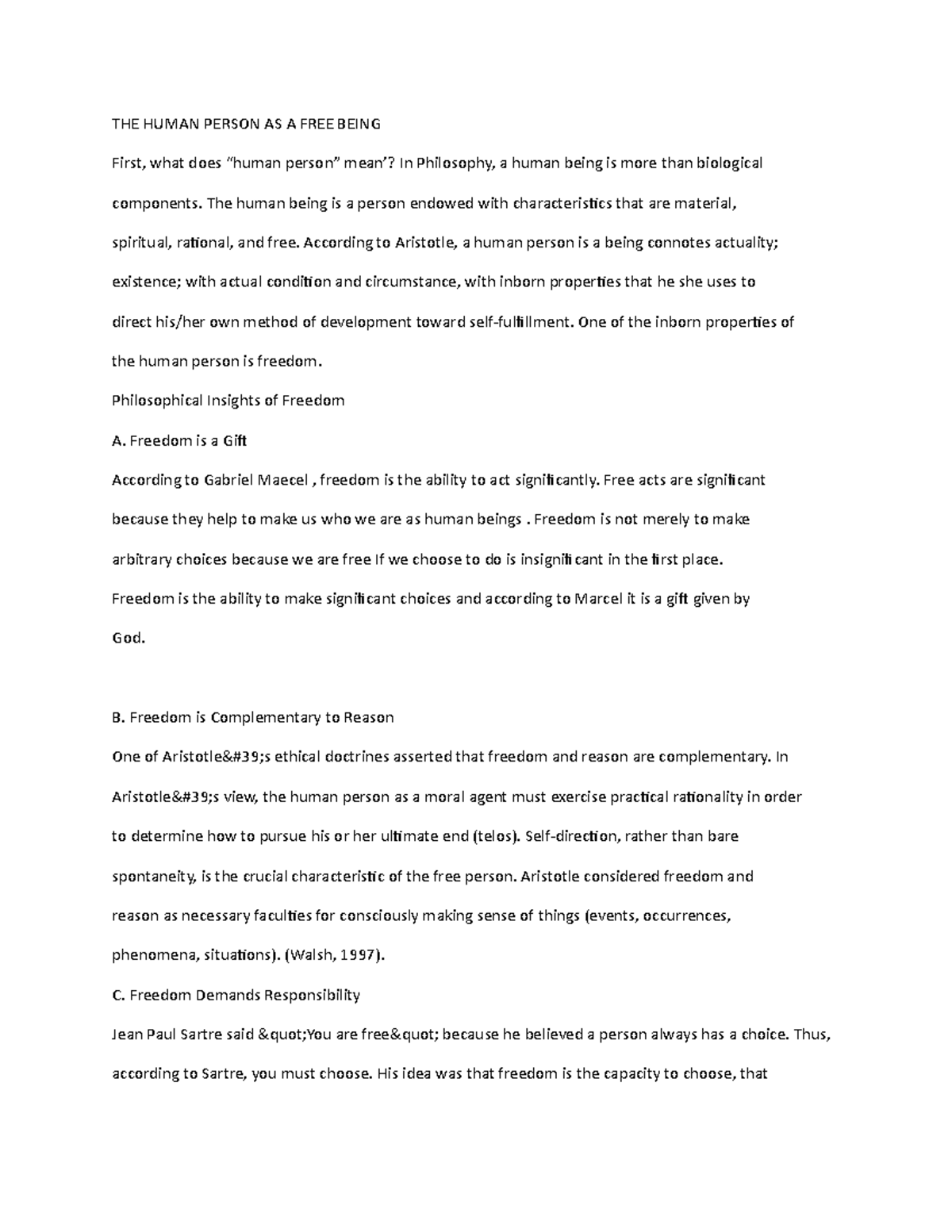 THE Human Person AS A FREE Being - THE HUMAN PERSON AS A FREE BEING ...