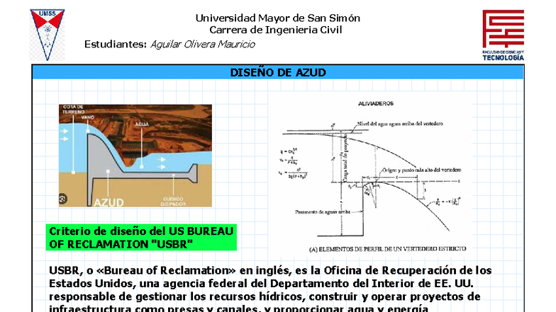 Diseño de Azud con Vertedero - Ingeniería Civil USBR - Studocu