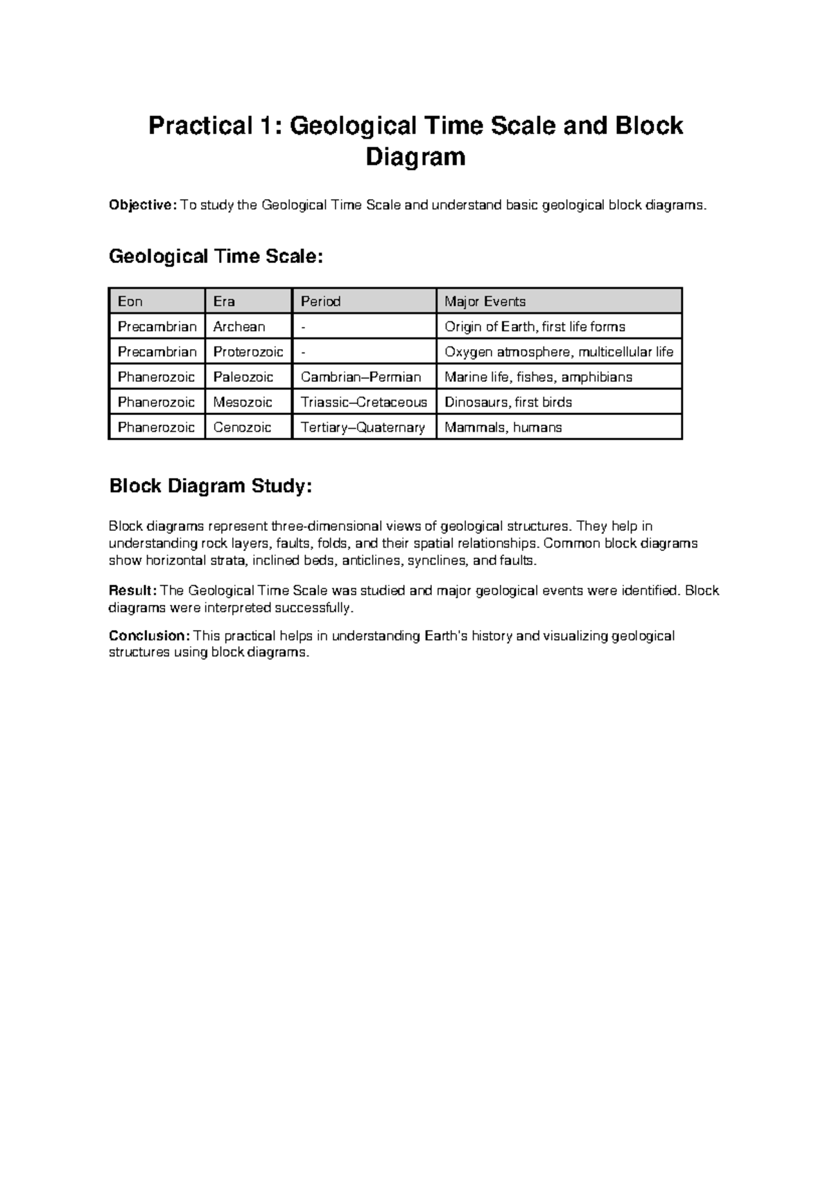 Practical 1: Understanding Geological Time Scale & Block Diagrams - Studocu
