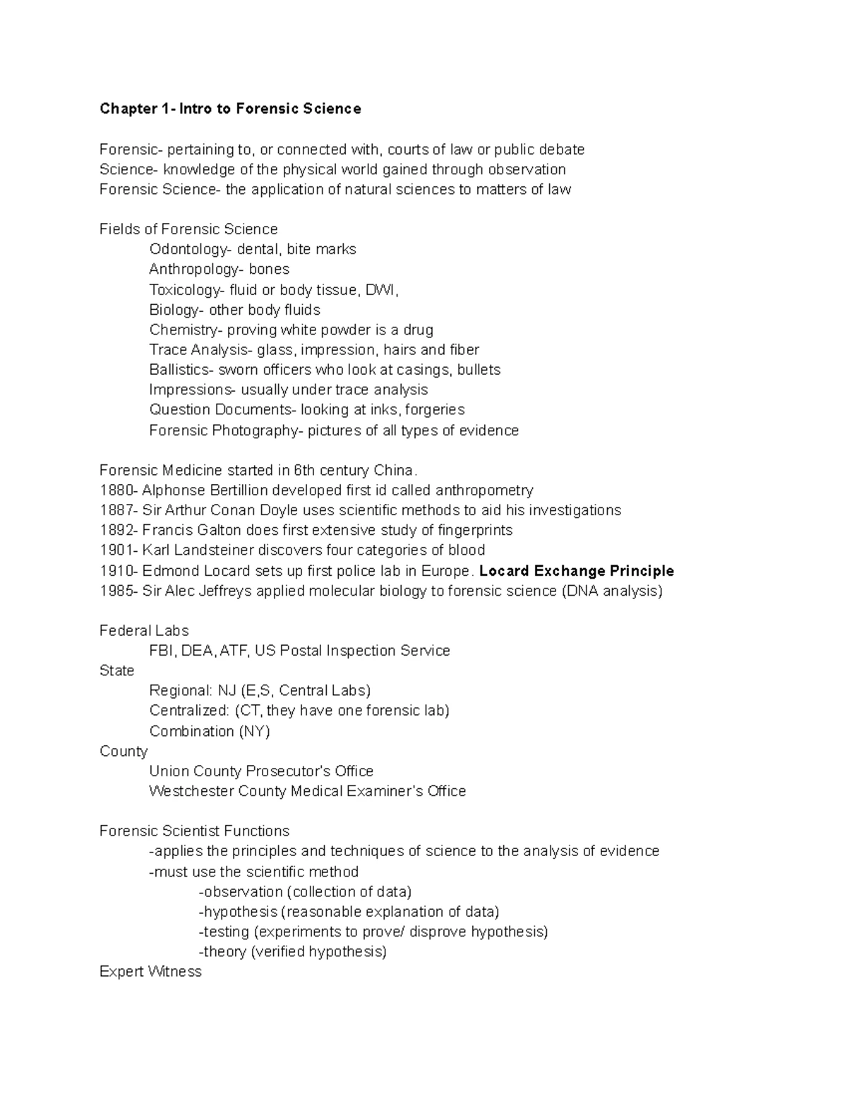 Forensic Science Lecture Notes 1 15 Chapter 1 Intro To Forensic