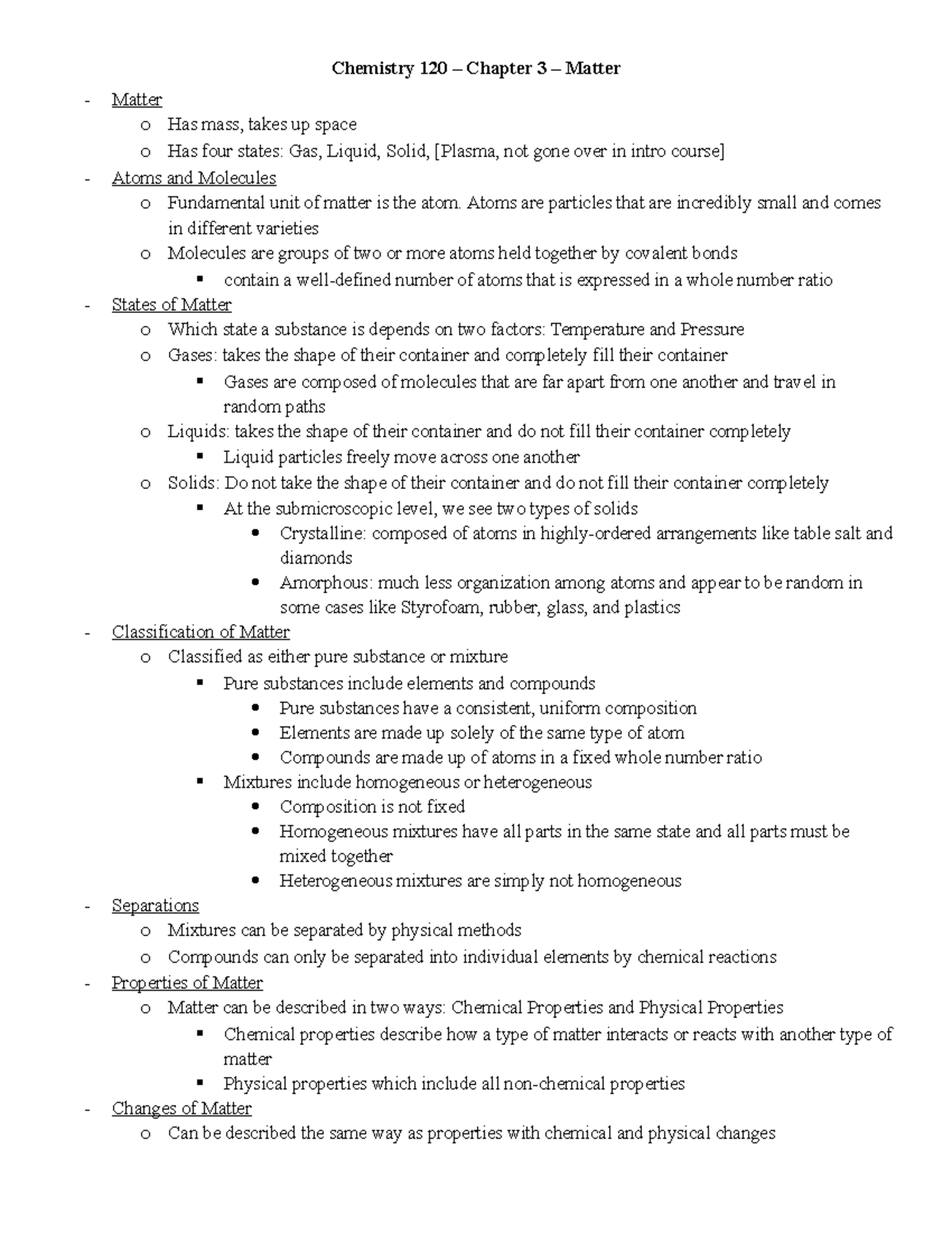 Chemistry 120 – Chapter 3 Study Guide: Understanding Matter ...