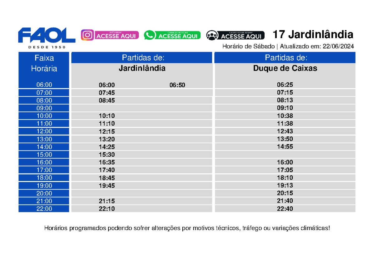 17-S - Mnnmmm - Faixa 09: 20: 16: Partidas de: Partidas de: 06:00 06:00 ...