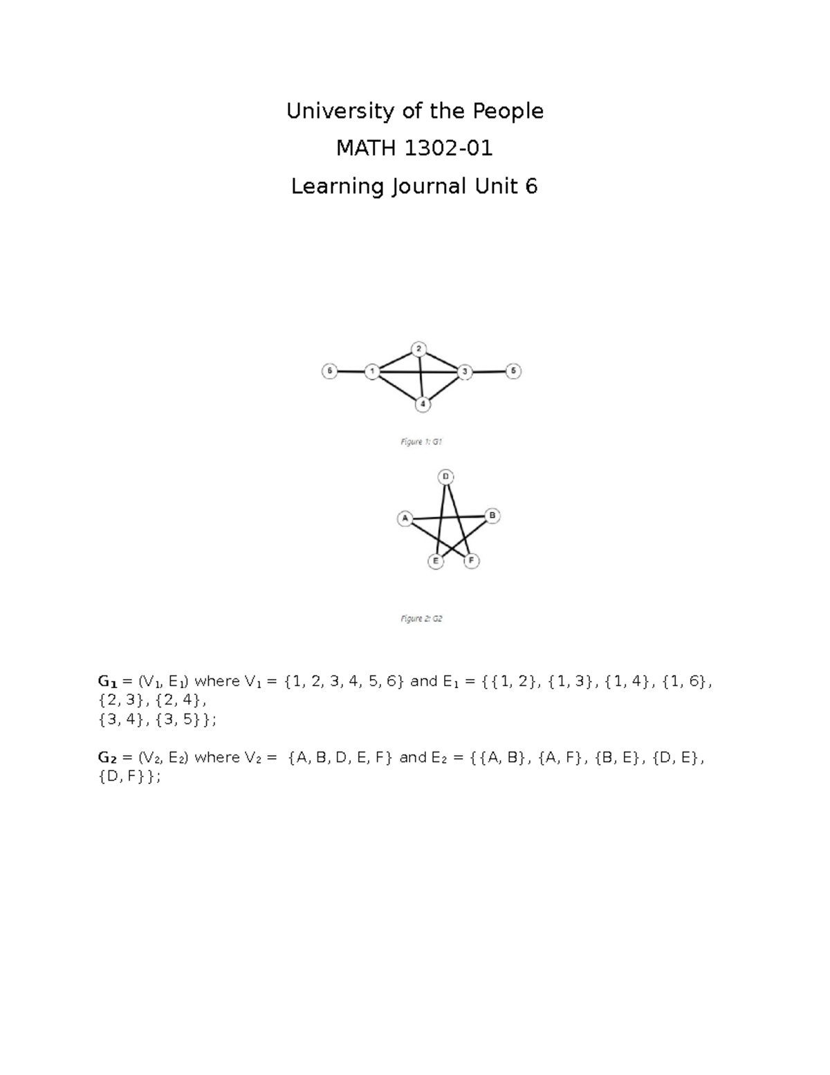 Math 1302 Learning Journal Unit 7 - University of the People MATH 1302- Learning Journal Unit 6 ...