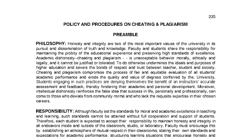 Policy and Procedures on Cheating & Plagiarism (APM 235) - Studocu