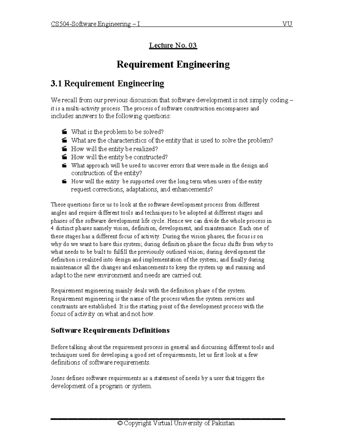 Lec 3 - Fundamentals of Software Engineering: Requirement Engineering ...
