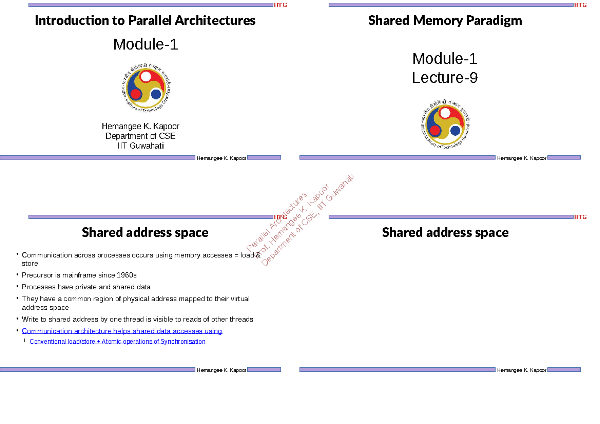 IITG M1-L9 Lecture Notes on Shared Memory Paradigm in Parallel ...