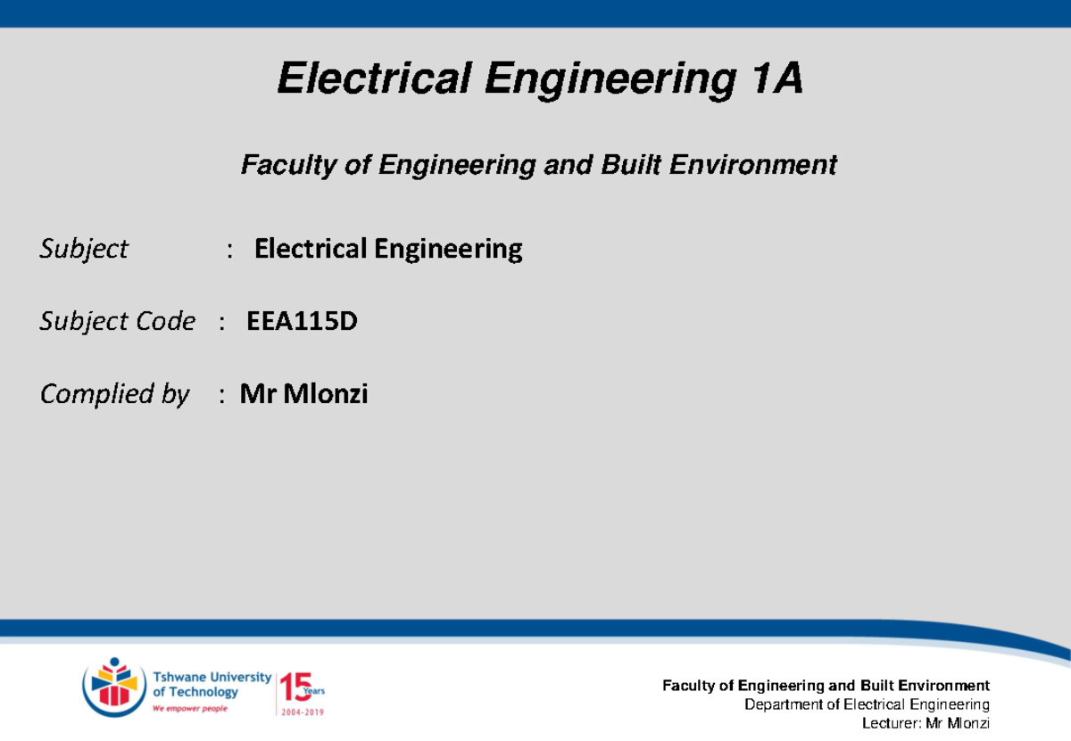 ME115DB Electrical Engineering 1A: Basic Concepts and Principles - Studocu