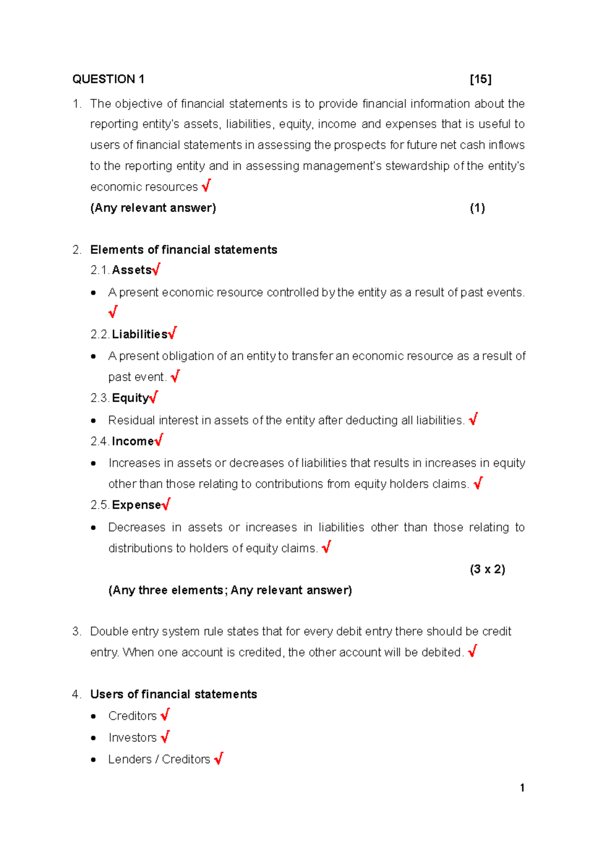 Semester test 1 memo - It is the memo for the test 1 - QUESTION 1 [15 ...