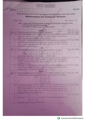 MQP Solution - Bcs301 vtu model question paper 1 sol - Mathematics for Computer Science - Studocu