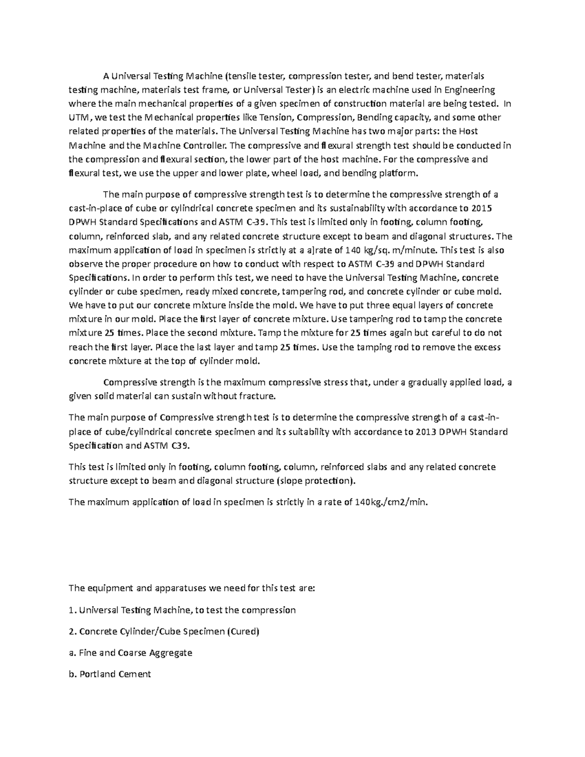 Compressive Strength Testing with UTM: Procedure & Standards - Studocu