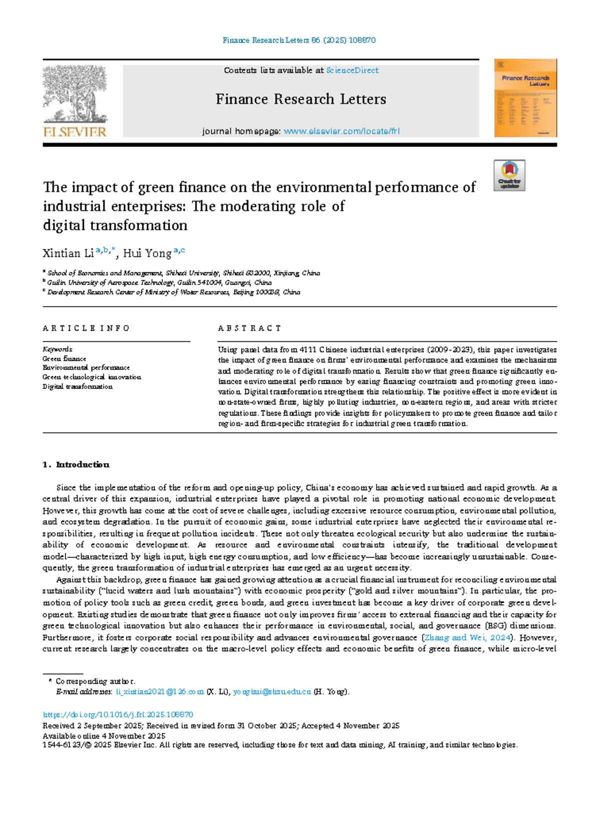 FIN 2025: Green Finance's Impact on Industrial Environmental ...
