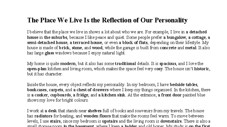 Reflection of Personality in Our Homes - Speaking 8 - Studocu